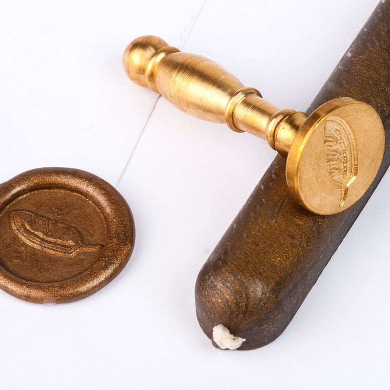 Kit pour cachet de cire en forme de plume couleur bronze