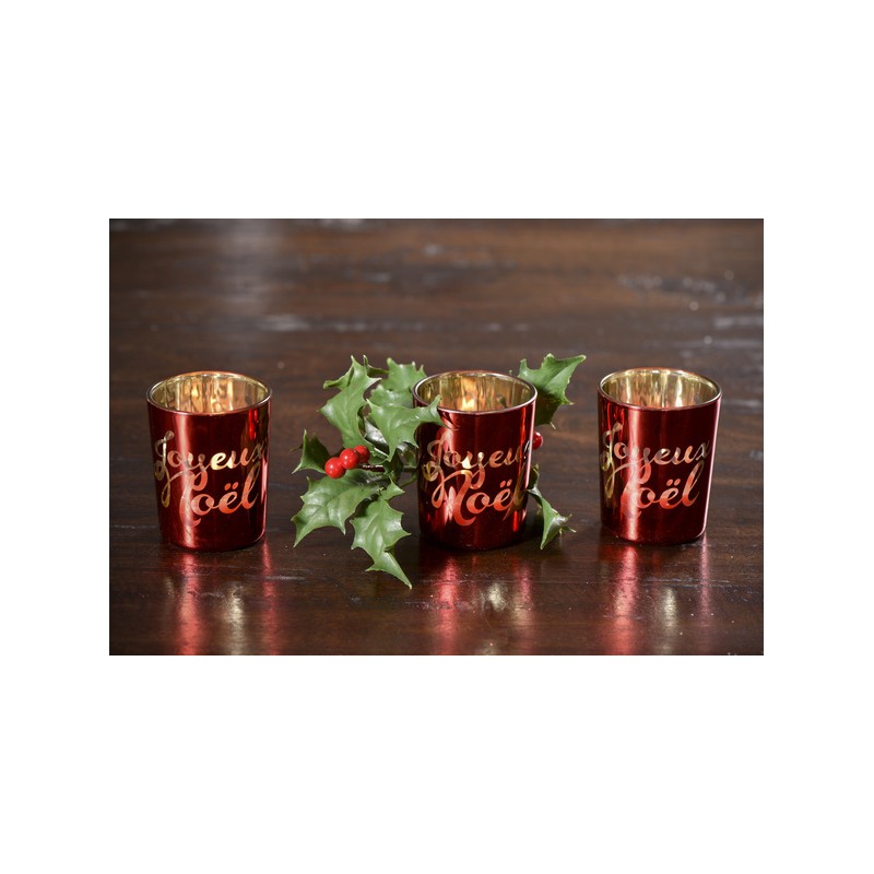 Photophore Rouge Joyeux Noël en verre - MaPlusBelleDeco.com