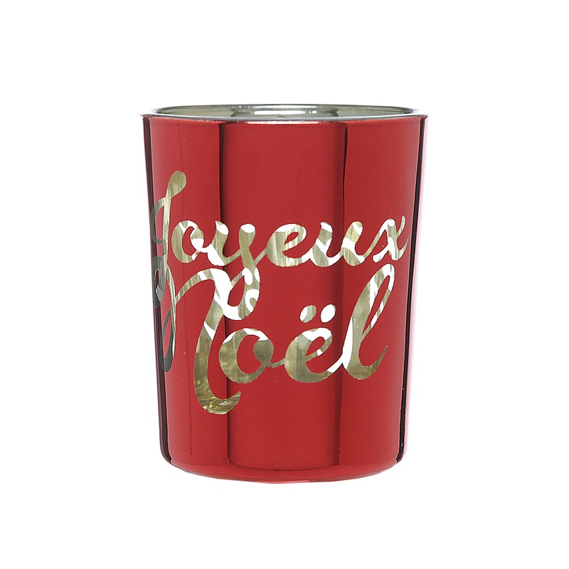 Photophore Rouge Joyeux Noël en verre - MaPlusBelleDeco.com